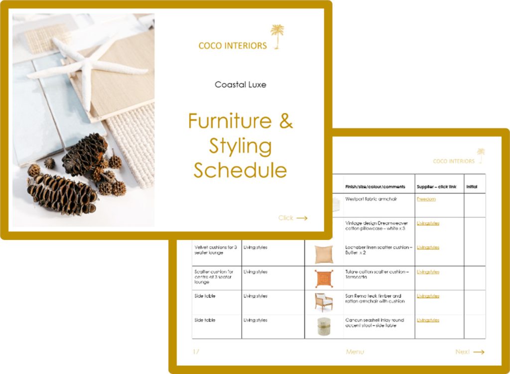 Professional Furniture Schedules - Home Build Brokers